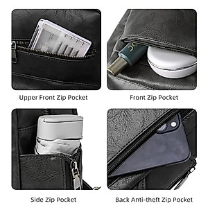 ALUSBELL Vintage Sling Bag Sling Backpack for Men Women, Vegan Leather Crossbody Bag Fanny Packs, Fashion Chest Bag Daypack with 2 Adjustable Straps,Black