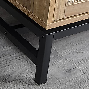 Sideboard Buffet Side Cabinet with Natural Rattan and 2 Magnetic Door, 2-Tier Storage Cabinet Accent Cabinet Console with Metal Bracket, for Living Room Bedroom, Entryway (Rattan Low Leg)