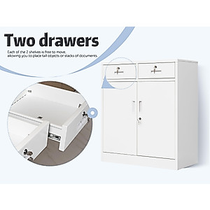 BESFUR 2 Drawers Metal Cabinet, 36” Locking File Cabinet for Garage、Classroom and Office - White