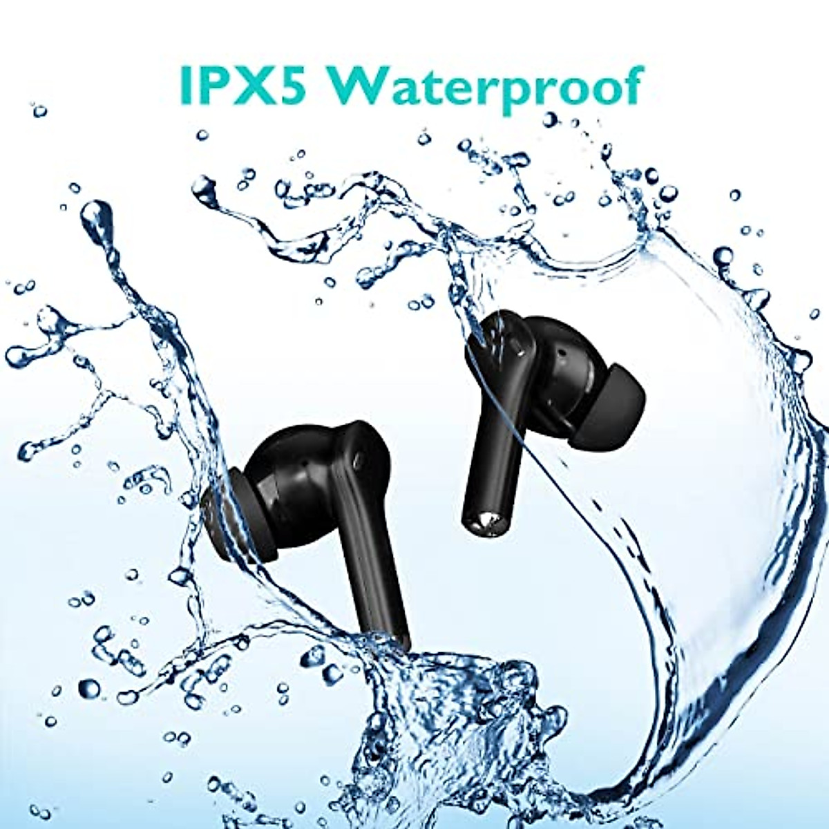 Holiper Bluetooth Earbuds with 4 Mic, Wireless Headphones with ENC Noise Cancelling, in Ear Bluetooth Earphones, Cordless Ear Buds IPX5 Waterproof Touch Control, Black