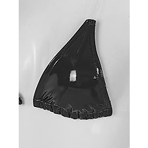 Fldy Women Invisible Straps Sexy Brazilian Bikini Set Latex Shiny Metallic Swimsuit Triangle Bathing Suit Black Large