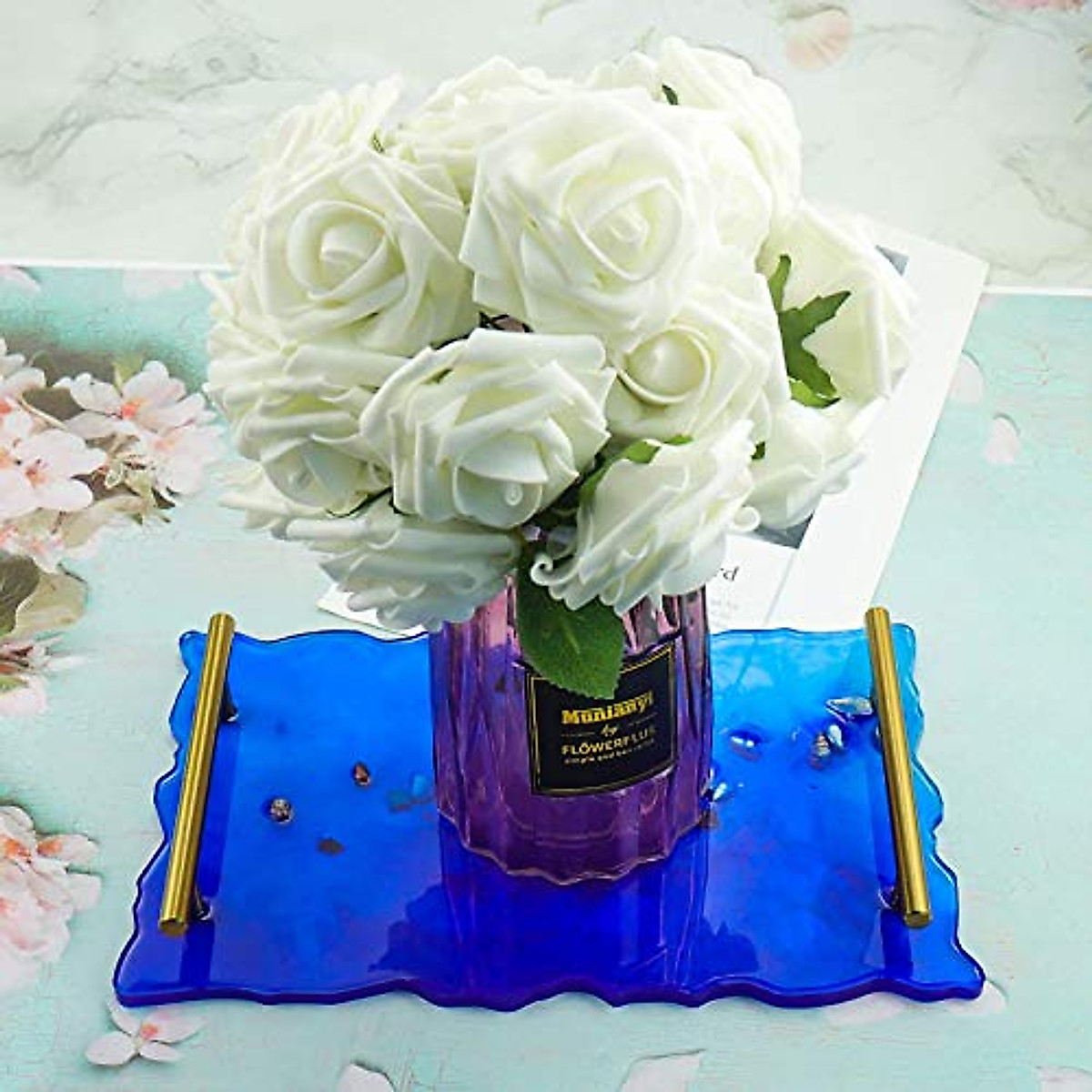 Rainmae Silicone Resin Tray Molds, Premium Geode Agate Platter Molds with 2pcs Geode Agate Tray Molds(8.3x13.9in & 6.9x12.4in), Epoxy Resin Casting Molds for Making Faux Agate Tray, Serving Board