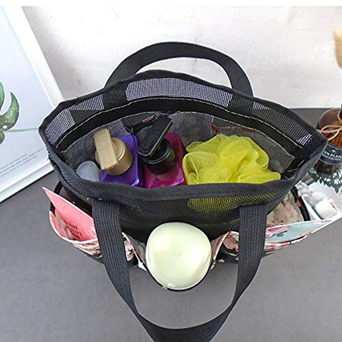 TOPBATHY Portable Mesh Shower Caddy Tote with Floral Storage Pockets Quick Dry Toiletries Cosmetic Bag Organizer Basket for Bathroom Bath College Dorm (Sky-Blue)