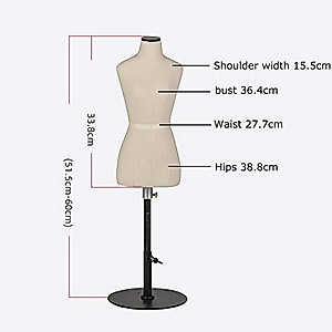 Tailors Dummy Mannequins 1:2 Scale Female Dressmakers Dummy, Small Dress Form Mannequin Manikins Adjustable Height Dollhouse Decoration Accessories Dressform Mannequin