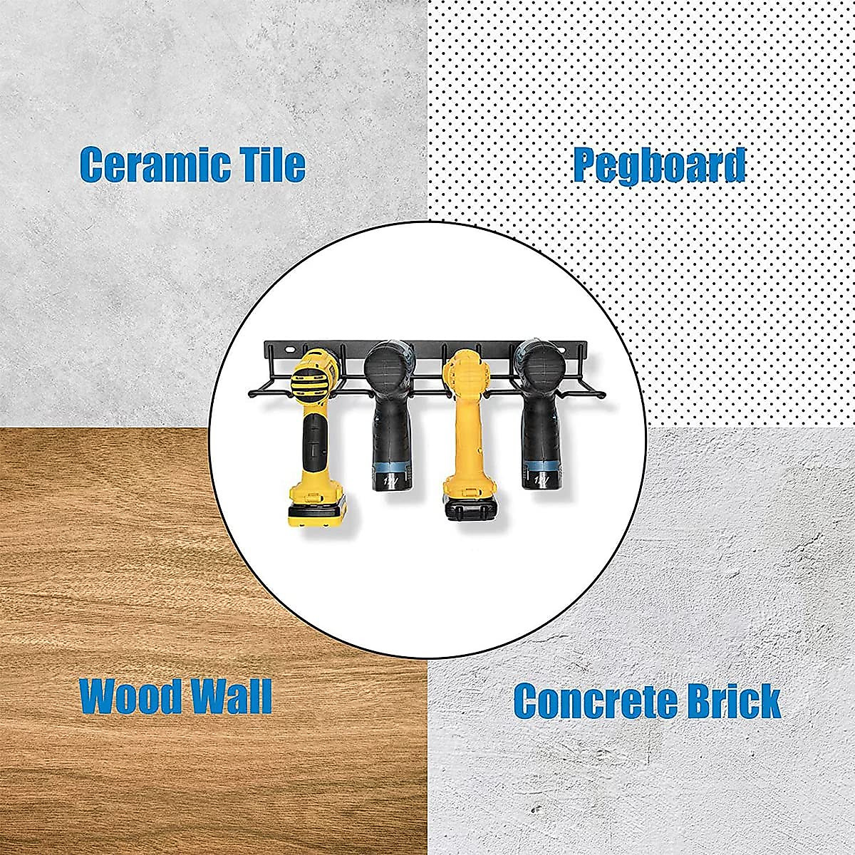 Homtgoe Drill Storage Rack Wall Mounted Power Tool Organizer Heavy Duty Steel Floating Tool Shelf Space Saving Electric Drill Storage Rack Anti-Slid Storage Rack for Garage Home Workshop Shed