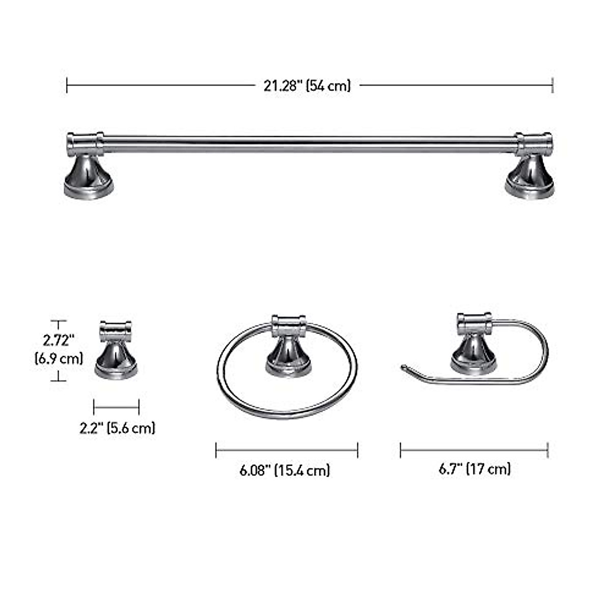 Globe Electric 51234 5-Piece All-in-One Bathroom Accessory Set, with Vanity, Chrome, 3-Light Vanity Light, Clear Glass Shades, Towel Bar, Towel Ring, Robe Hook, Toilet Paper Holder, Makeup Lighting