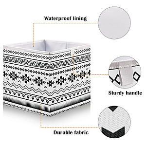Kigai Rectangular Storage Bin Tribal Aztec Navajo Black Foldable Storage Basket Toy Storage Box for Home Organizing Shelf Closet Bins, 15.8 x 10.6 x 7-Inch