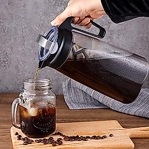 Sivaphe 2 Quart Cold Brewer Coffee Maker Deluxe Patented Manual Iced Loose-Tea Method 64oz Leak Proof Coffee Pitcher with 2 Removable Finish-Mesh Filters