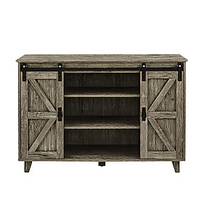 GOOD & GRACIOUS Sideboard for Livingroom, 50 inch Farmhouse TV Stand with Sliding Barn Doors, Sideboard Buffet 3-Tier Storage Cabinet for Kitchen