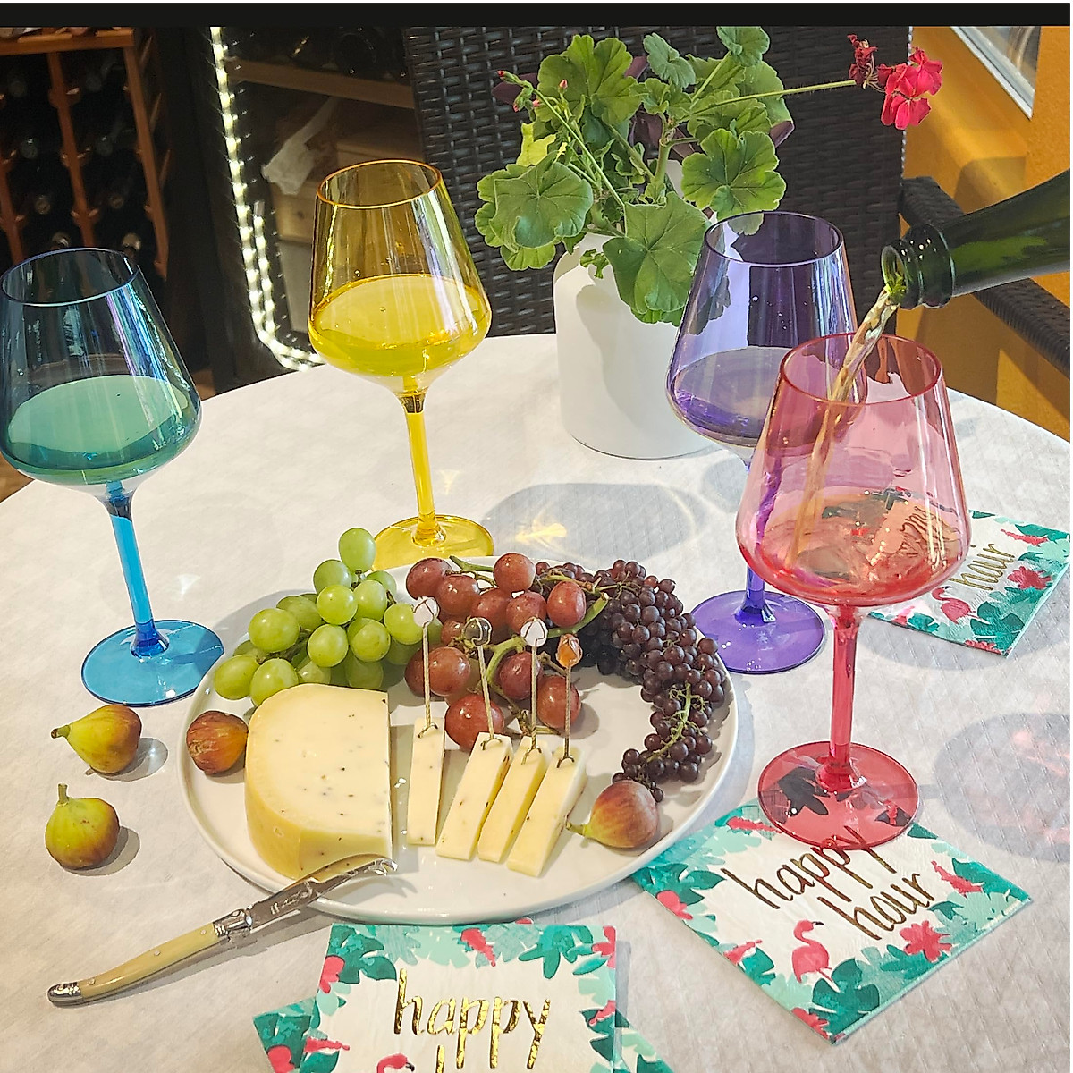 Lily's Home Acrylic Wine Glasses with Stems. Set of 4 Colored, Reusable, Unbreakable and Shatterproof Poolside Outdoor Wine Glasses. BPA-free plastic. (Stemmed)