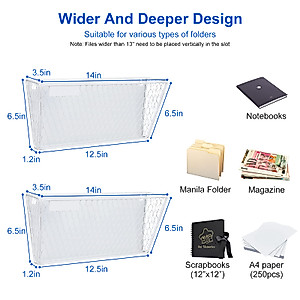 Magnetic File Holder for File Cabinets,1-Tier No Drilling Durable Magnetic Paper Holder, White Mesh Magnetic File Organizer for Refrigerator, Magazine Organizer, Writing Label Included (2 packs)