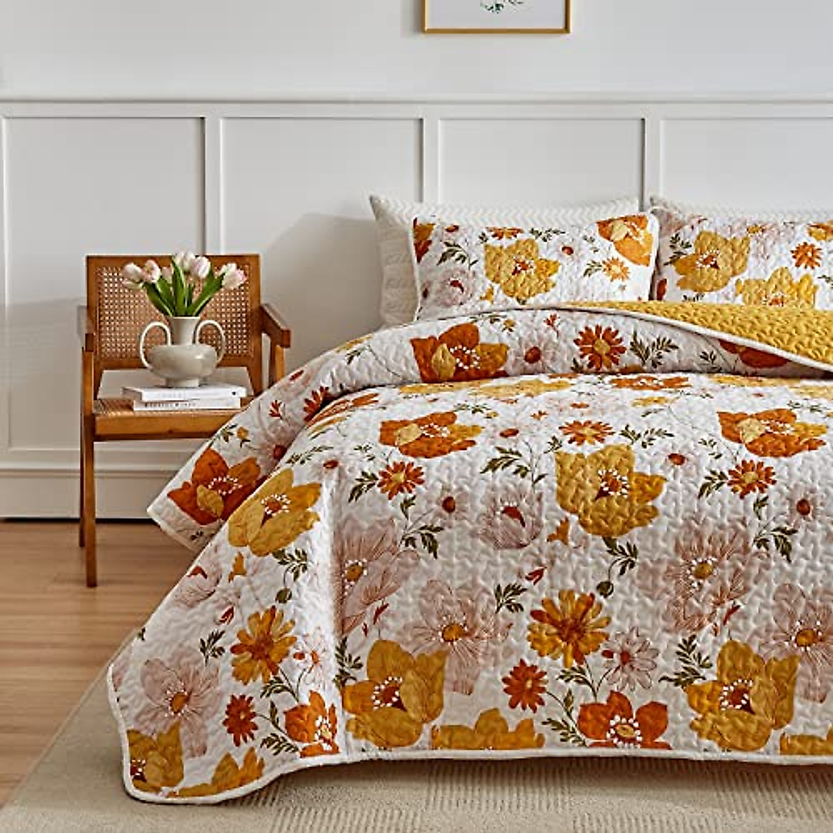 UOZZI BEDDING Quilt Set Queen Full Size 88x88 3 PC Reversible Soft Microfiber Lightweight Coverlet Bedspread Summer Comforter Set Bed Cover for All Season (1 Quilt+ 2 Shams)