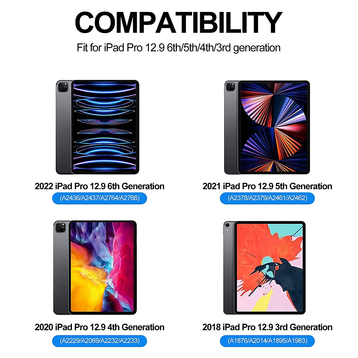 SENGBIRCH Touch Keyboard Case for iPad Pro 12.9-inch (3rd, 4th, 5th, 6th Generation) - 7 Colors RGB Backlit, 360° Swivel Hard Shell with Pencil Holder, Purple