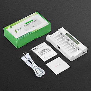 EBL AA AAA Battery Charger, 8-Bay Individual Charger for NiMH AA Rechargeable Batteries 1-Hours Fast Charging