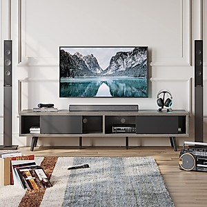Bestier 70 inch Mid Century Modern TV Stand for 75 inch TV, Low Profile TV Stand with Storage, Entertainment Center for Living Room, Cord Management, Gray Wash