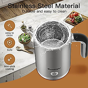Sunmaki Milk Frother, Electric Milk Steamer Stainless Steel, 11.8oz/350ml Automatic Hot and Cold Foam Maker and Milk Warmer