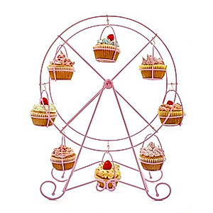 Zoie + Chloe Ferris Wheel Cupcake Stand - Decorative Cupcake Holder for Parties - Spinning Display for Serving Pastry, Treats & Desserts - Easy-to-Clean, Fits 8 Medium Cupcakes - 14x4x17, Rose Pink