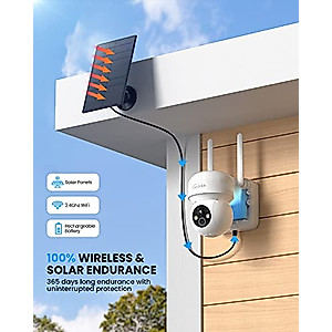 HOOISE Solar Security Cameras Wireless Outdoor,2K Battery Powered WiFi Outdoor Camera for Home Security with Color Night Vision, PIR Motion Detection,2-Way Talk, IP65 Waterproof,Siren Alarm