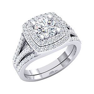 Dazzlingrock Collection 2.70 ctw Round Cubic Zirconia Double Halo Engagement Ring Set for Her (6mm Center Stone) in 10K White Gold, Size 8