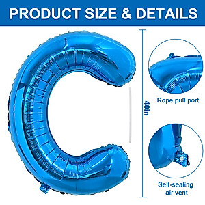 TONIFUL 40 Inch Large Blue Letter C Balloons Giant Alphabet Letter Balloons,Foil Mylar Big Balloons for Birthday Party Anniversary New Year Graduation Supplies Decorations