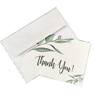 25 Greenery Thank You Cards (Flat not Foldable) With 25 Envelopes For Weddings, Engagements, Birthday, Baby or Bridal Shower, Housewarming Thanks Invites.