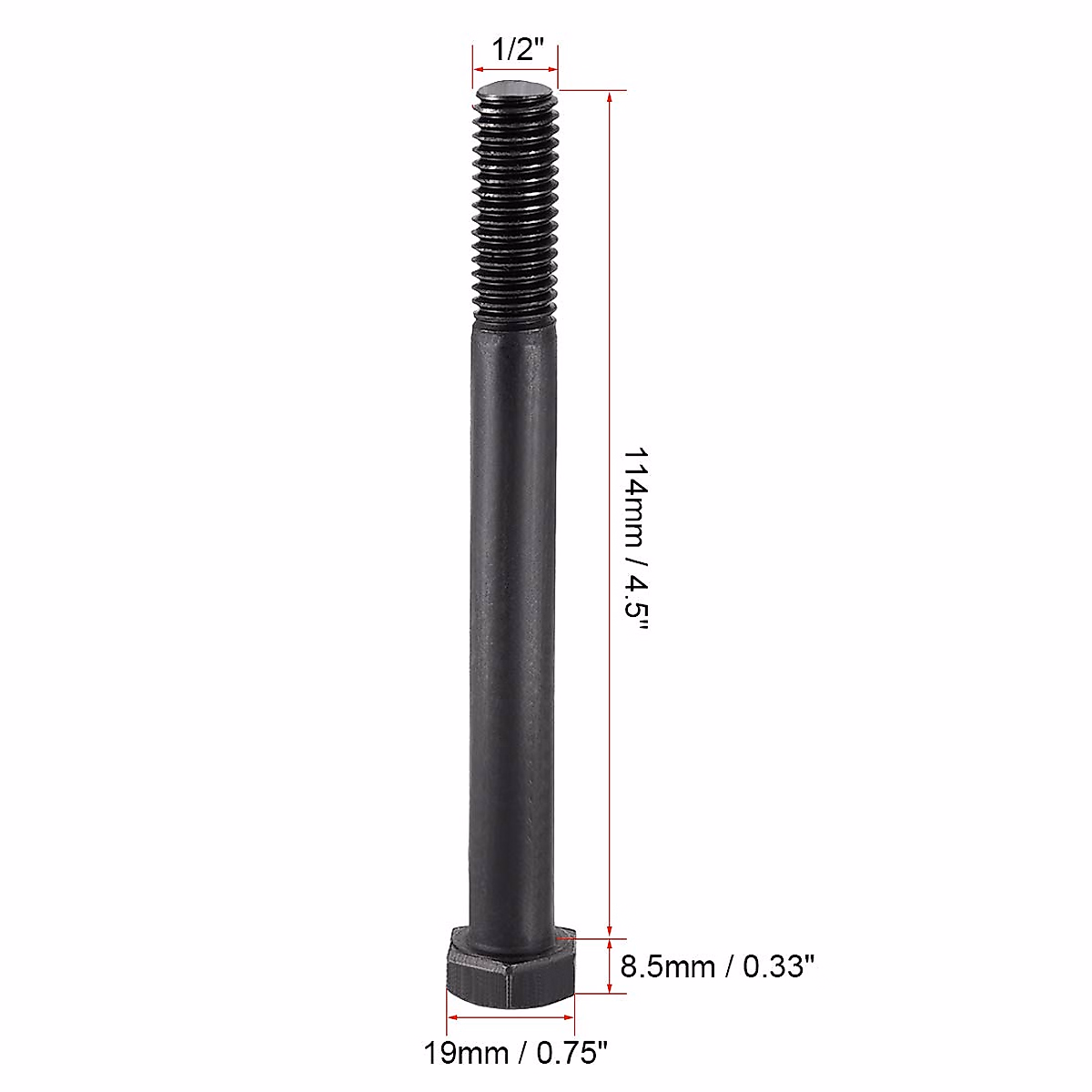 uxcell 1/2-13 * 4-1/2'' Hex Head Screw Bolts Fastener Grade 5 UNC Carbon Steel Black 2pcs