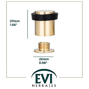 EVI | Doorstop | 0.8'' X 0.98'' | Threaded Base | Black Natural Silicone Rubber | Matte Finished Brass | Includes Screw + Fastening Plug | Pack 2X Model I-180-MT