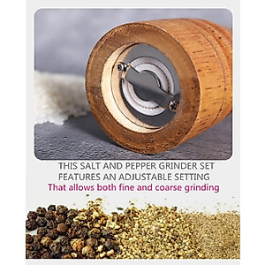 Solid wood oak grinder restaurant pepper manual grinding powder pepper ceramic adjustable coarse grinder (8inches) (8.66x2.16)