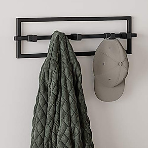 Umbra Cubiko Wall Mounted Modern, Sleek, Space-Saving Hanger with Retractable Hooks to Hang Coats, Scarves, Purses and More, 5, Black