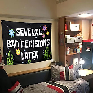 ZKflager Several Bad Decisions Later Flag Cool Funny Flags For Room Guys Meme Banner 3x5 Feet College Dorm Bedroom Wall Man Cave Frat Black Background