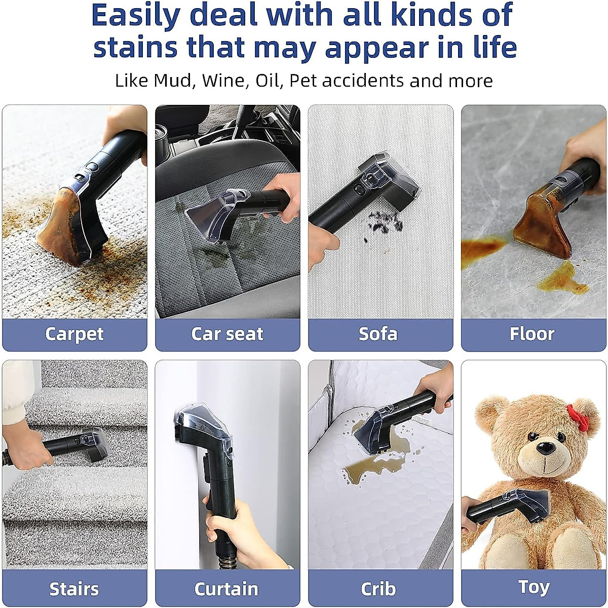 Slevoo Carpet Cleaner Machine 10.5Kpa Strong Suction, 400W Powerful Motor, Portable Upholstery Cleaner with Spot & Stain Remover for Pet Accident, Rugs, Carpet and Upholstery, Black