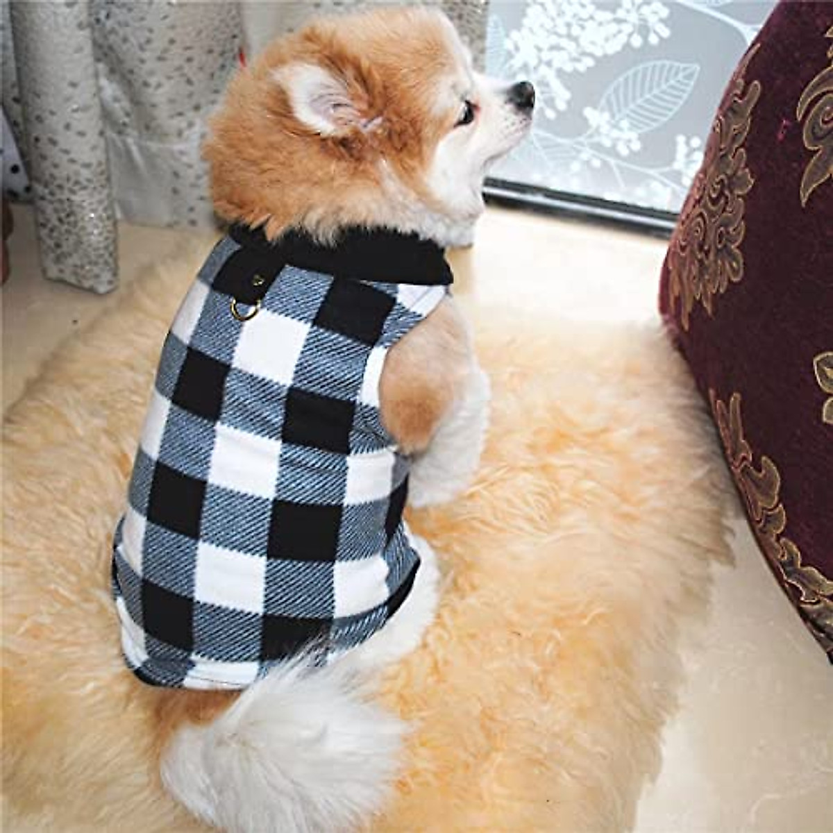 Clopon Dog Shirt Fleece Sweater for Small Pet Clothes Boy Yorkies Sweatshirt Harness Breathable Apparel Outfits Plaid S