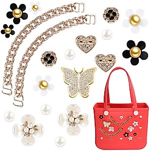 ROPCIA Charms for Bogg Bag,Pearls and Butterfly Flowers for Bogg Bag Accessories Charms Compatible with Simply Southern Beach Bag Tote, Insert for Beach Tote Bag (20 Pcs)