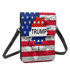 American Flag Trump Cell Phone Purse, DRAYTSO Crossbody Bag Small Leather Shoulder Bag for Women Wallet Sling Bags Handbag with Adjustable Strap