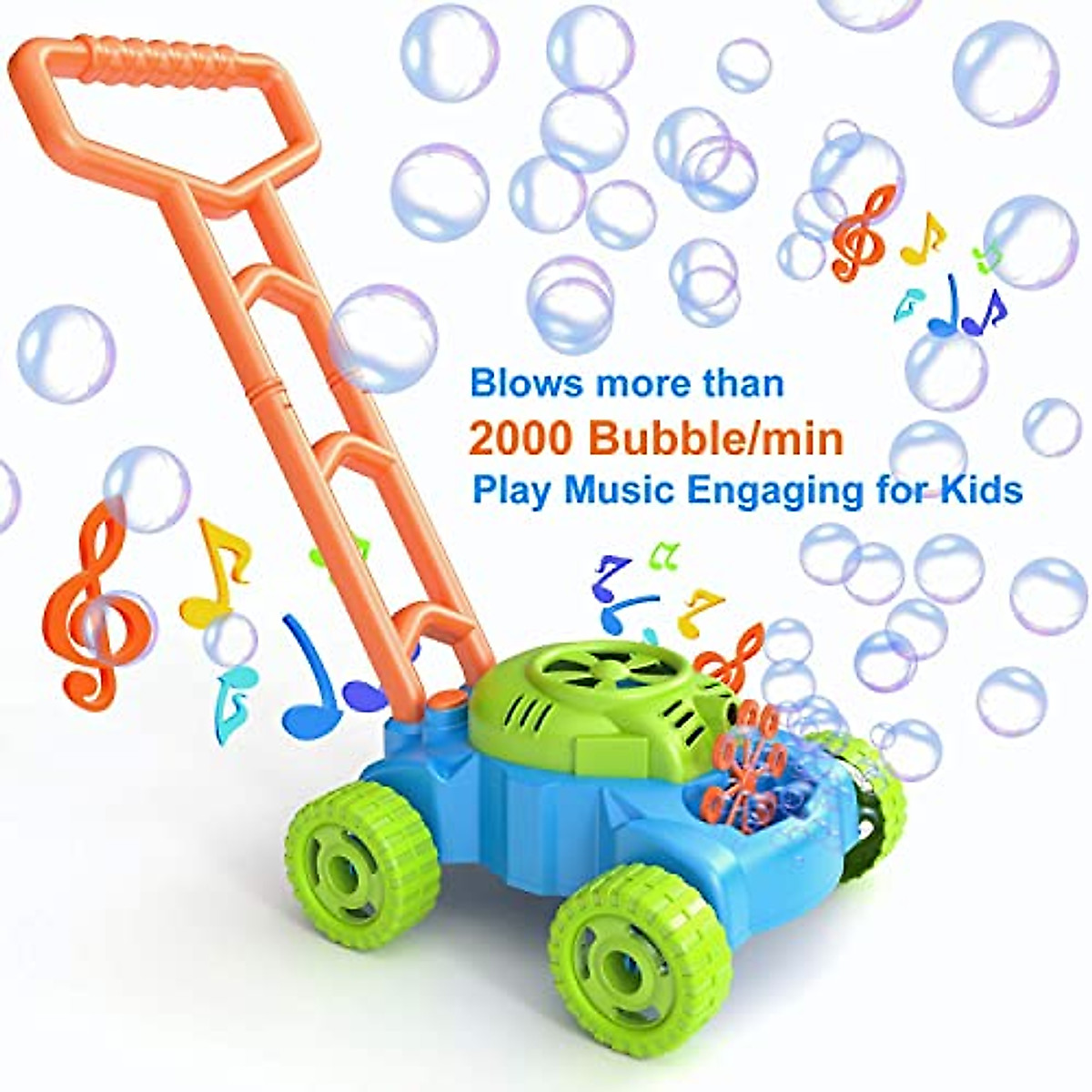 JUMELLA Automatic Lawn Mower Bubble Machine with Music for Kids, Baby Activity Walker for Outdoor, Push Toys for Toddler, Christmas Birthday Gifts for Preschool Boys Girls