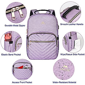 MATEIN 17 Inch Laptop Backpack, Womens Travel Laptop Backpack with RFID Pocket, Large Water Resistant College Teacher Nurse Work Bag Lightweight Daypack Computer Bagpack with USB Charging Port, Purple