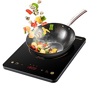 Sunmaki Induction Cooktop,induction hot plate with LED Display,1800W Countertop Burner Portable Black Crystal Glass Surface 10 Temperature 9 Power Setting&3h Timer for Cooking 1