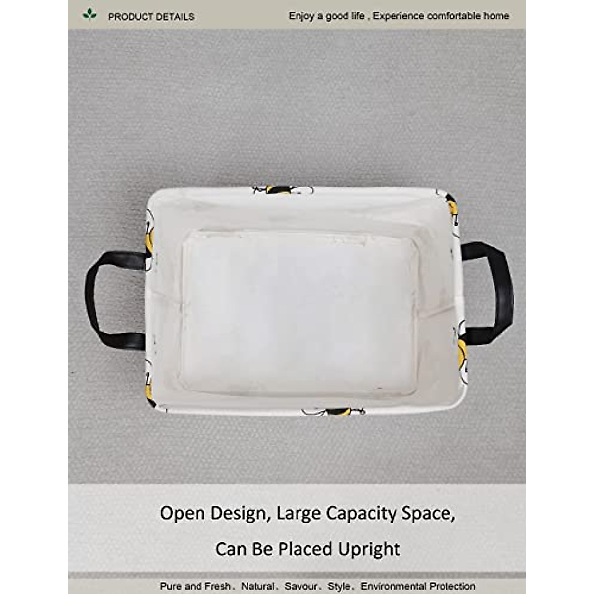 ONOEV Rectangular Folding Laundry Basket, waterproof Canvas Basket,gift basket,Suitable for children's room,Office,Clothes,Toys Storage（Bee）