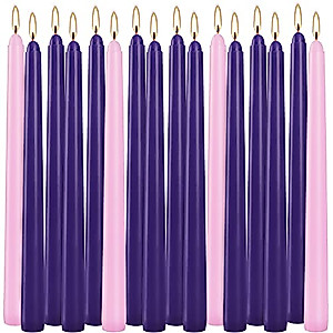 Advent Taper Candles 16 Piece Purple Pink Christmas Season 10-inch Wax Taper Candle, Pack of 16