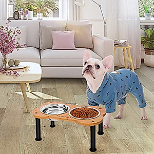 Elevated Dog Bowls, Unique Bone Shape Bamboo Raised Pet Bowls& Cats Dogs Food and Water Stand Pet Feeder, with 2-Pack Stainless Steel Bowls, for Pets Medium Dogs Cats, 16.46” W x 9.84” D x 7.09” H