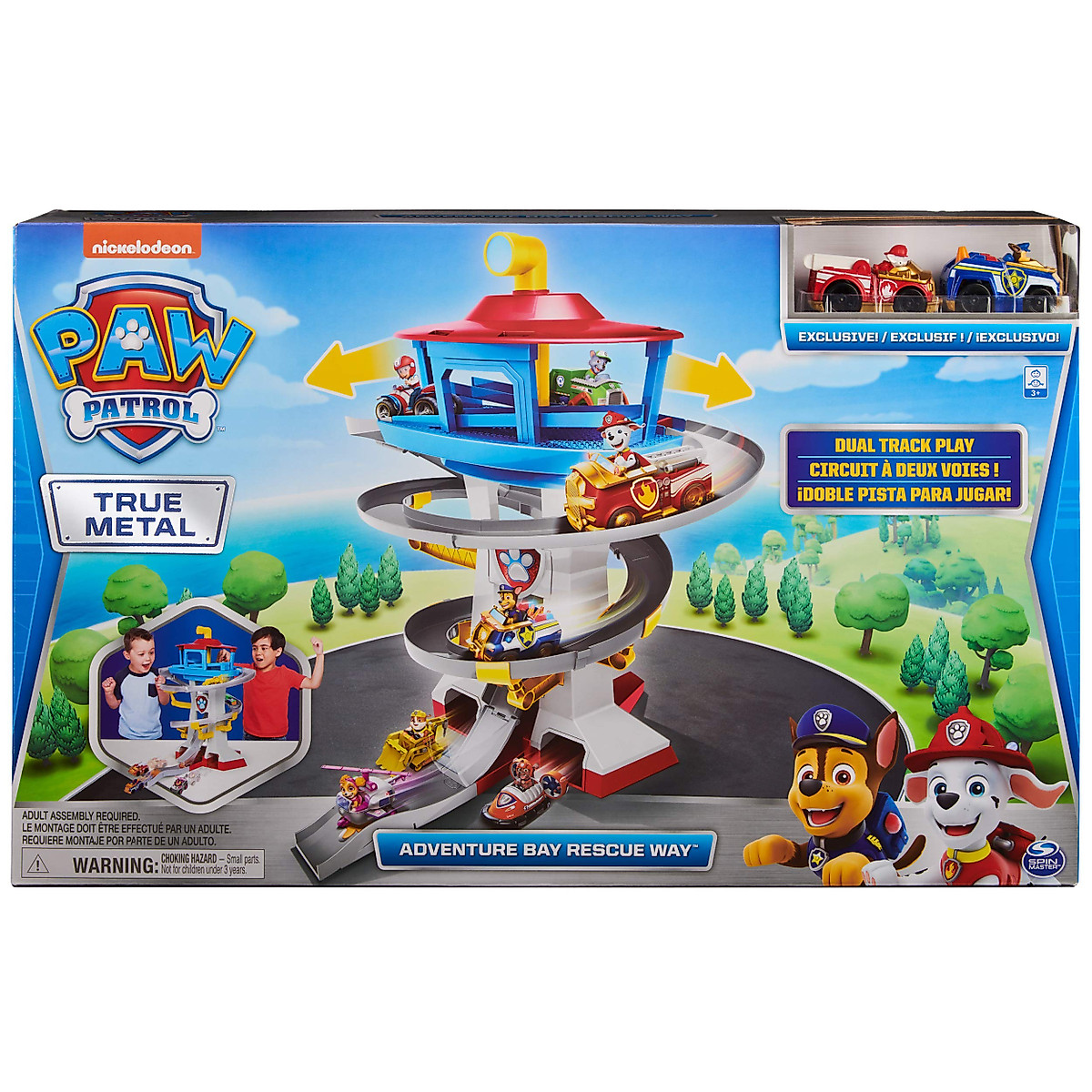 Paw Patrol, True Metal Adventure Bay Rescue Way Toy Playset with 2 Exclusive Die-Cast Vehicles, 1:55 Scale