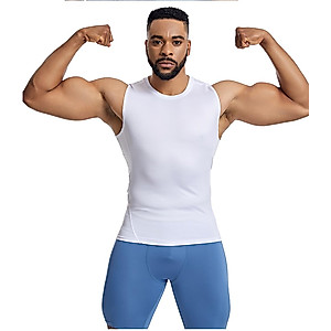 CHUUMEE Mens Compression Shirts Slimming Body Shaper Vest Workout Tank Top Shapewear Undershirt (White,L,Large)