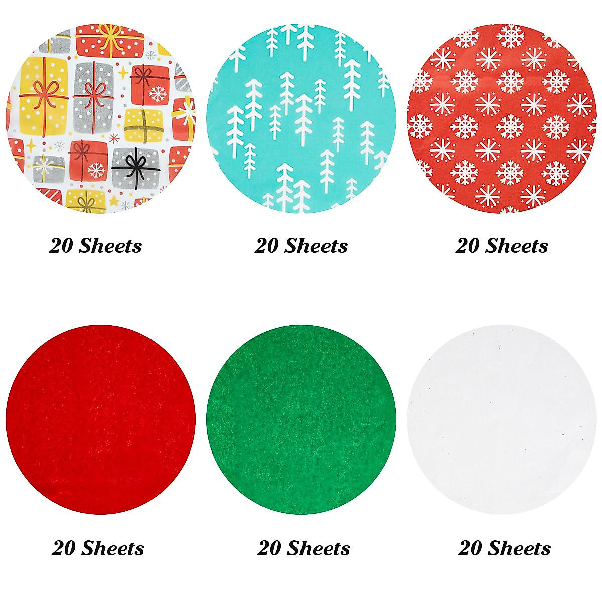 ARTLYMERS Tissue Paper for Gift Bags and Gift Wrapping, 120 Sheets White Red Green Tissue Paper for Christmas Gift Packaging, Arts Decor Crafts Making