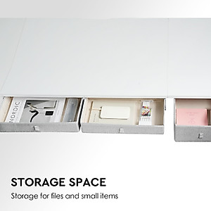 Ｍａｉｈａｉｌ Home Office Desk with Drawers and Shelves, 55” Computer Corner Desk for Small Space, Small L Shaped Desk with Side Storage for Bedroom, White