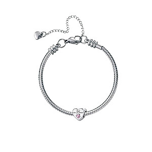 KunBead Dad Daddy Daughter Birthday Pink Heart I Love You Forever Bead Charms Compatible with Pandora Bracelets for Women