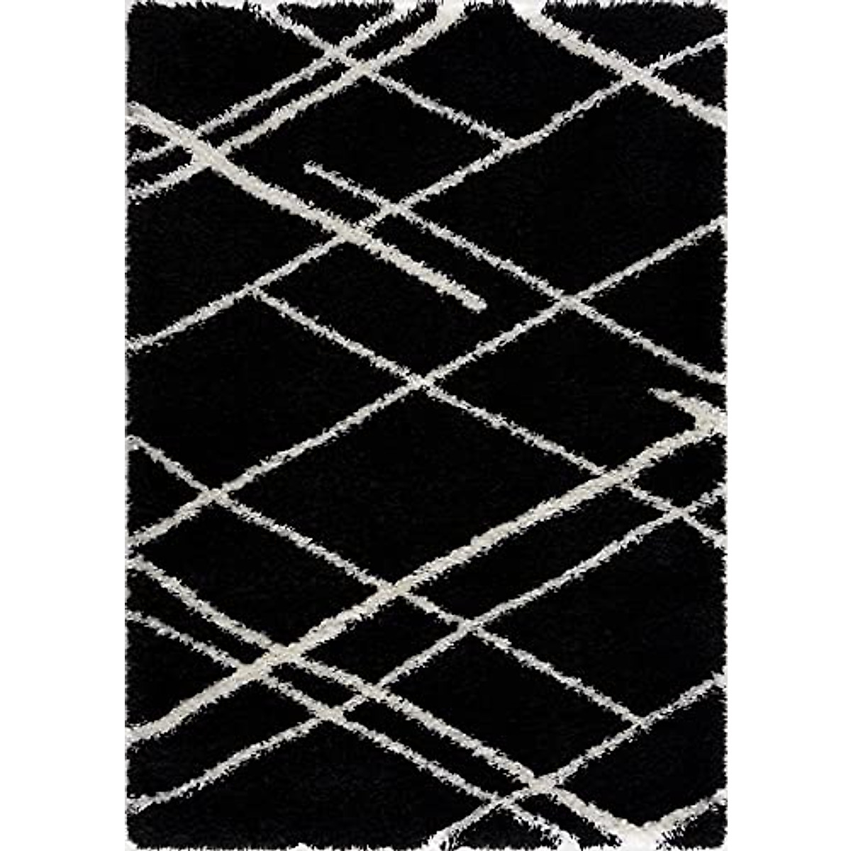 L'Baiet Allison Black White Geometric Diamond Pattern Modern Soft Shag Indoor 8' x 10' Area Rug