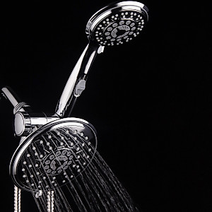 Hydroluxe 30-Setting Ultra-Luxury 6 inch Rainfall Shower Head & Handheld 3-way Combo with Water Saving Pause Switch and Stainless Steel Hose/Enjoy Separately or Together! Premium All Chrome Finish