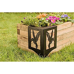 Raised Garden Bed Decorative Corner Bracket Connectors for Flower Beds, Vegetable Garden or Planter Box - Set of 4 Hummingbird Metal Brackets for 8" to 12" Wooden Raised Beds