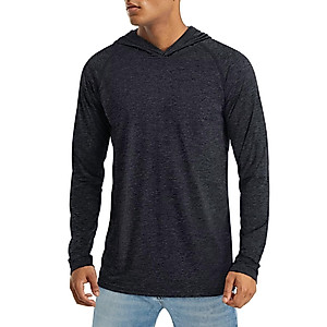 MAGCOMSEN Mens Uv Protection Shirts Long Sleeve with Hood Athletic Running Shirts Workout Sun UPF 50+ Fishing Shirts Quick Dry Hiking Shirts Black XL