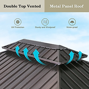 Patio Tree 12' x 16' Patio Hardtop Gazebo Outdoor Non-Rust Aluminum Permanent Pergola Shelter Tent with Galvanized Steel Canopy Roof, Mosquito Netting and Privacy Curtain